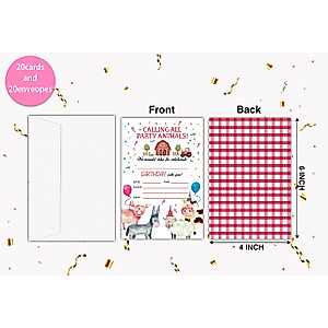 Birthday Party Invitation Cards for Kids, Party Invites, Party Celebration for Teens, Farmhouse Farm Animal Calling All Party Animals Cards, Party Supplies, Personalized 20 Cards With Envelopes-c001