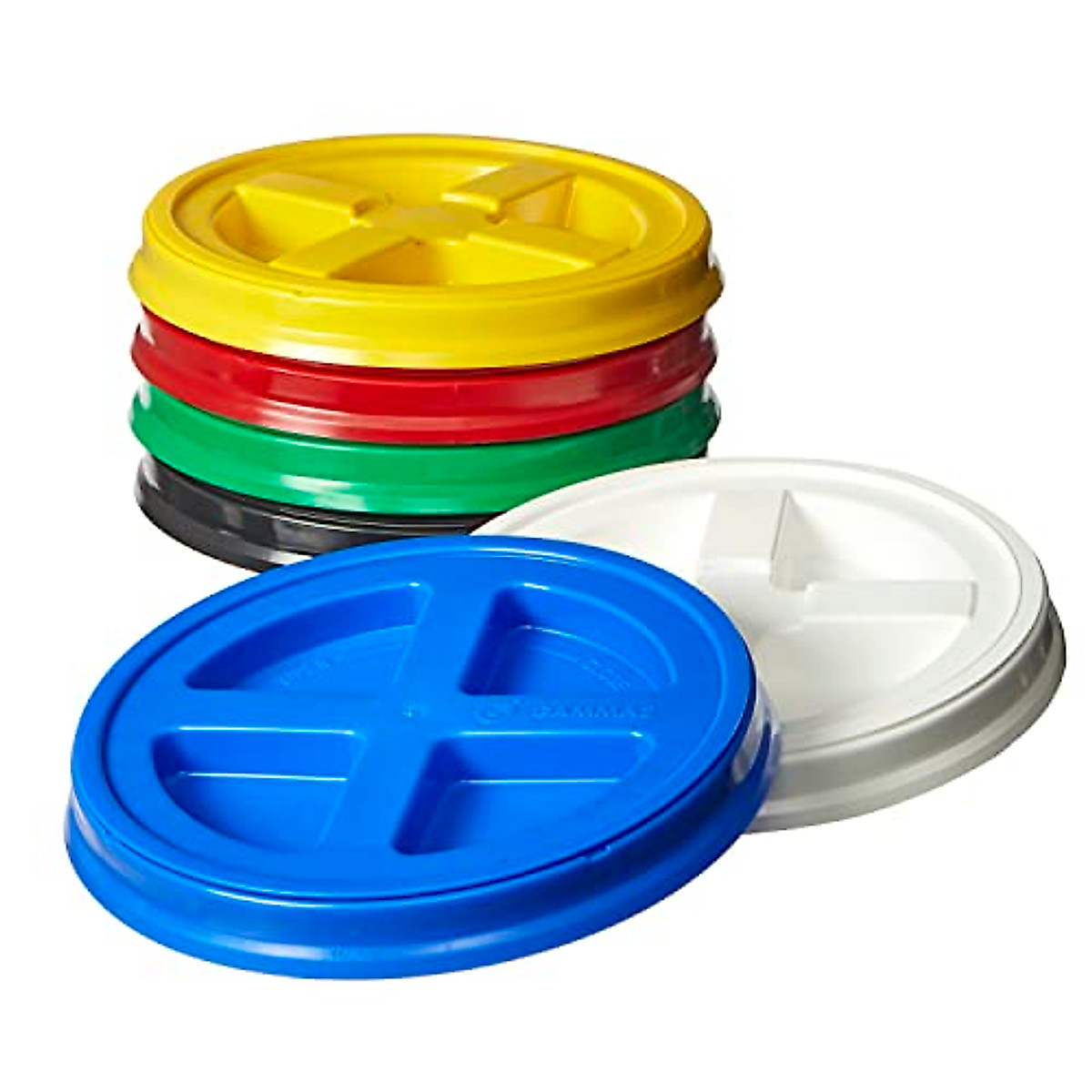 Consolidated Plastics Food Grade Gamma Seal Lids for 3.5, 5, 6 and 7 Gallon Buckets (Combo 6 Pack) BPA Free Reusable Pail Lids, Durable HDPE, Made in USA