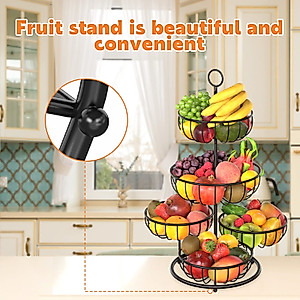 PouHenier.jh 5 Tier Fruit Basket Bowl for Kitchen Counter, Large Capacity Metal Wire Countertop Vegetables Storage Rack, Detachable Produce Stand Holder Organizer for Bread Snack (Black)