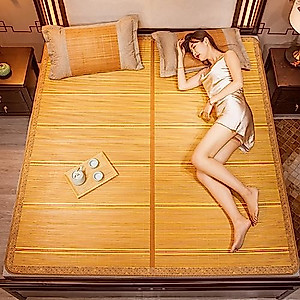 4 Sizes Summer Bamboo Sleeping Mat, Breathable Refreshing Bamboo Summer Bed Mat, Double-Sided Use Bamboo Sleeping Mat Foldable Air Conditioning Mat for Bedroom (Size : L195xW135cm/L77xW53in)