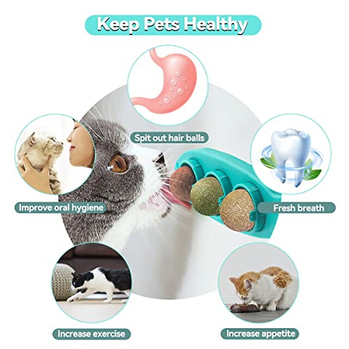 Petslucent 3in1 Cat Catnip & Silverine Balls Wall Toys for Indoor Cats (Blue)