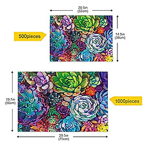 Colorful Succulent 1000 Piece Wooden Puzzle for Adults Jigsaw Puzzles Game Personalized Interesting Toys, Challenge Yourself with Difficult Puzzles Adults and Teens (500 Piece / 1000 Piece)