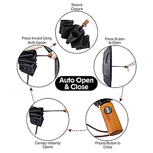 Kacctyen 4 Pieces Travel Umbrellas Compact Windproof Rain Umbrella Automatic Folding Umbrella Small Portable Umbrella for Men Women, Black