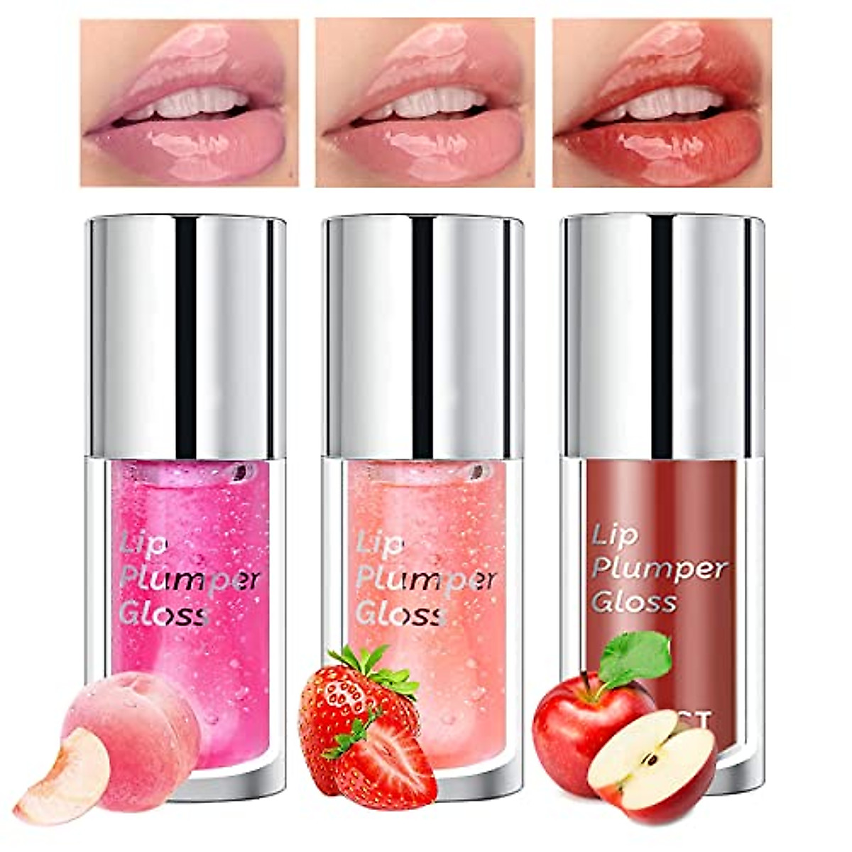 QiBest 3 Colors Lip Oil, Hydrating Lip Gloss Set, Tinted Lip Balm, Long Lasting Non-sticky Lipgloss with Big Head Brush, Transparent Lip Care Products for Dry Lips, Moisturizing, Nourishing