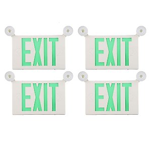SPECTSUN LED Exit Sign Battery Backup, Green Exit Emergency Light with 2 Lamp Heads, Fire Exit Sign with Emergency Lights, Hardwired Exit Sign - 4 Pack, Ceiling/Wall Mount 2 sided Exit Sign with Arrow