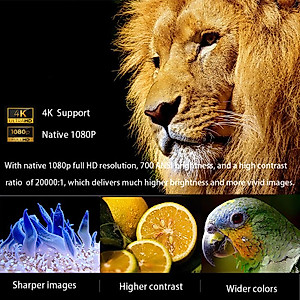 Tkisko Projector with Wifi and Bluetooth, 700 ANSI Full HD 1080P Projector 4K Supported, Portable Outdoor Movie Projector, 4D/4P Keystone & 50%-100% Zoom, Smart Projector for Phone/PC/TV Stick