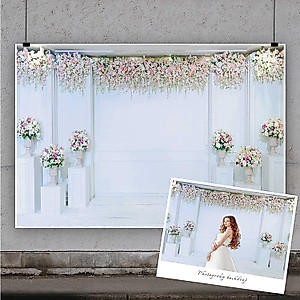 Yeele 10x6.5ft Wedding Backdrop Pink Flower White Wall Photography Background Valentine's Day Wedding Bridal Party Decoration Anniversary Ceremony Decor Photo Banner Portrait Shooting Photo Booth Prop