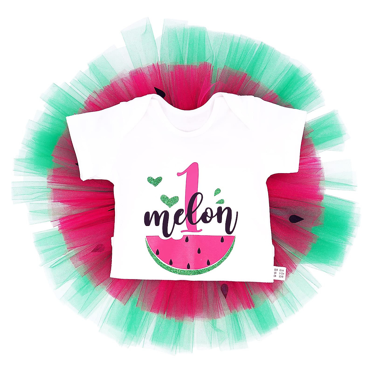 Gouldianfinch Infant Baby Girls 1st Birthday Outfits Watermelon Printed Romper + Tutu Skirt Toddler Princess Dress(Rose Red,12-18Months)