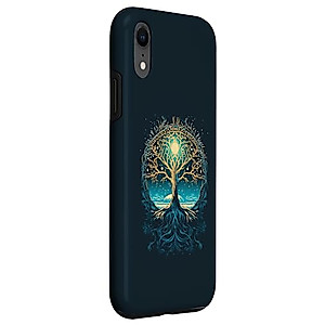 iPhone XR Odin Tree of Life Viking Valhalla Pagan Blue and Yellow Case