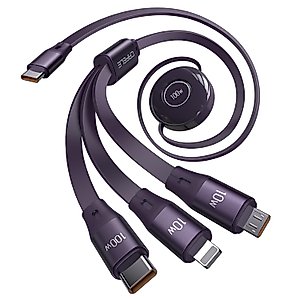 CAFELE Multi Charging Cable [Travel Companion] 100W Retractable Charging Cable, 3in1 Charging Cable Multiple Ends with USB C, USB L, Micro USB, Chargers for Multiple Devices Phone 14 Samsung MacBook