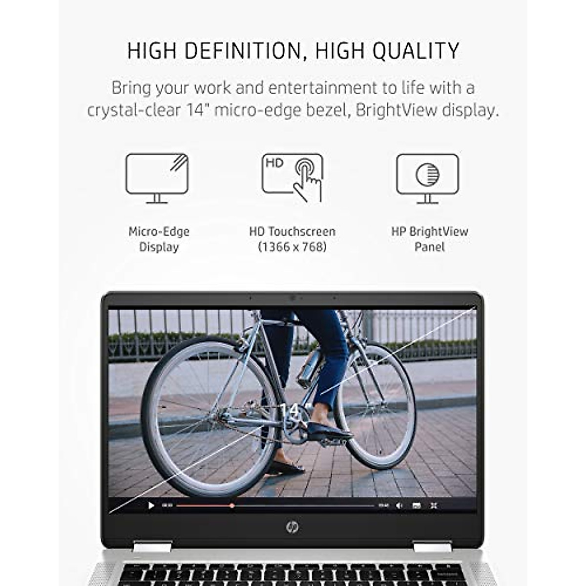HP Chromebook x360 14a 2-in-1 Laptop, Intel Pentium Silver N5000 Processor, 4 GB RAM, 64 GB eMMC, 14" HD Display, Chrome OS with Webcam & Dual Mics, Work, Play, Long Battery Life (14a-ca0022nr, 2021)