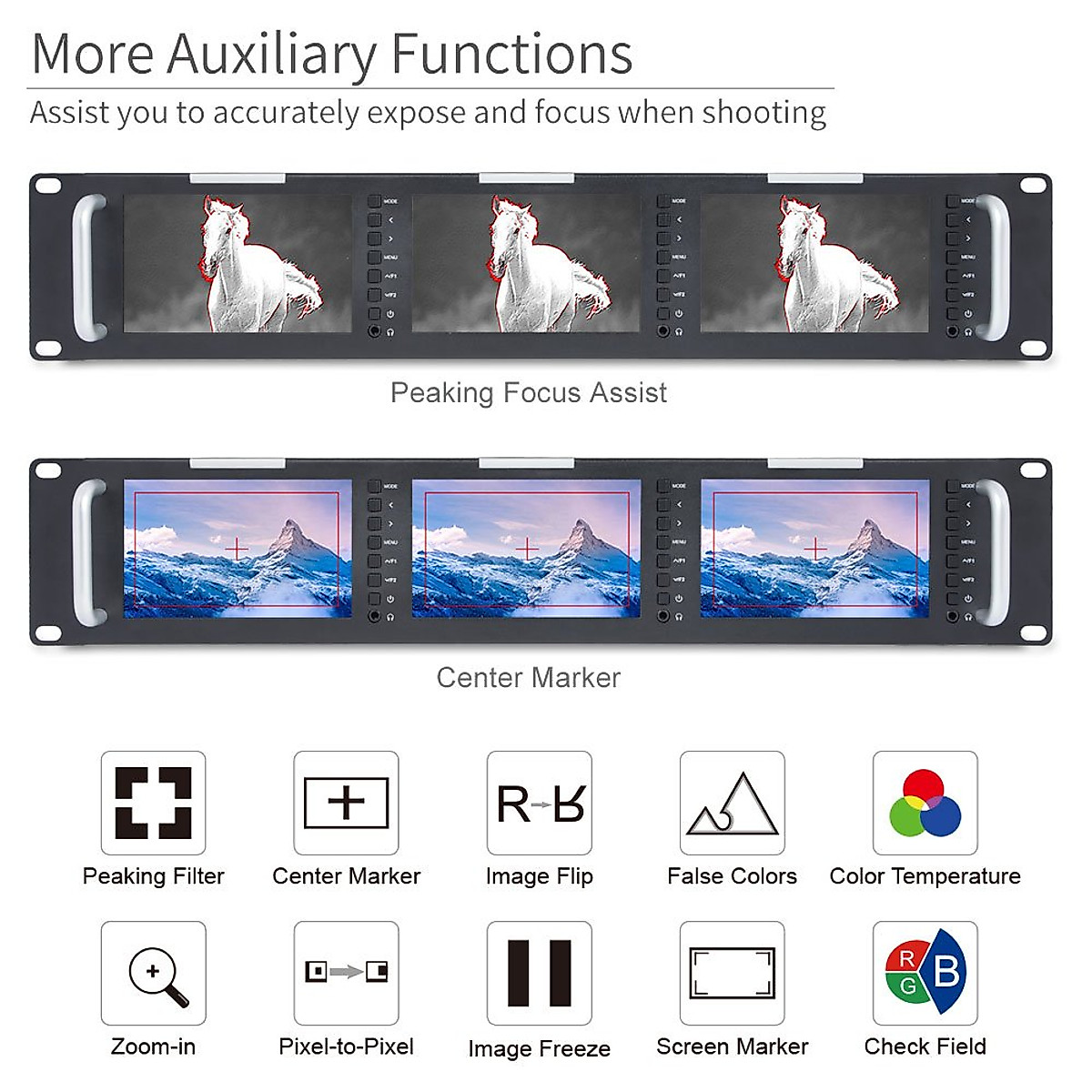 FEELWORLD T51 2RU Triple 5 Inch SDI Rack Mount Broadcast Monitor LCD 800x400 3G SDI HDMI AV Input and Output