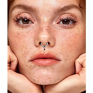 16G Septum Rings Blue Waterdrop Diamond Dangle Septum Jewelry CZ Planet Lucky Star Daith Earring 361L Surgical Stainless Steel Cartilage Piercing Crescent Moon Hinged Earrings Nose Helix Ring Clicker