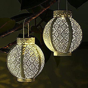 Outdoor Solar Lantern 2 Pack Hanging Solar Lanterns Waterproof Solar Lights with Handle, Outdoor Solar Garden Lights Decor for Yard Patio, White
