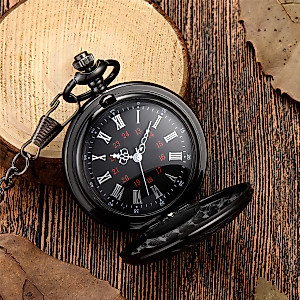 MJSCPHBJK Vintage Pocket Watch for Men Roman Numerals Scale Quartz Pocket Watches with Chain for Xmas Fathers Day Gift