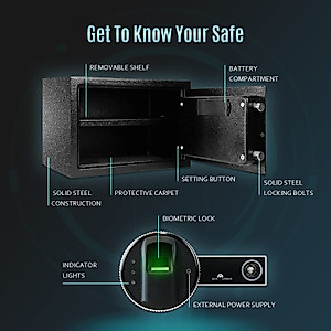 SEKAM Biometric Fingerprint Safe Box, Security Safe with Fingerprint Access, Personal Safe with Electronic Lock, Safe Box Waterproof Fireproof, Home Safe for Cash Jewelry Important Documents Guns