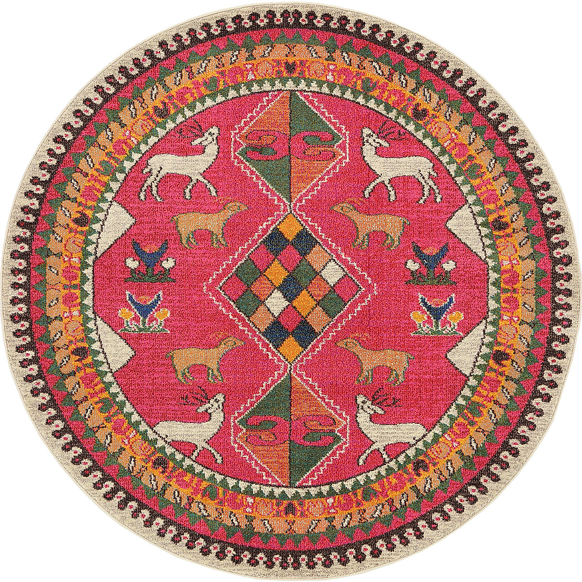 Unique Loom Sedona Collection Southwestern, Border, Over-Dyed, Animals, Tribal, Abstract Area Rug, 6 Feet, Pink/Beige