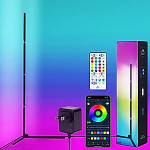 Miortior Corner Floor Lamp, RGB LED Floor Lamp with Smart App & Remote Control, Music Sync, 16 Million Color Changing Floor Lamp with 5V/2A Power Adapter for Living Room, Bedroom, Gaming Room