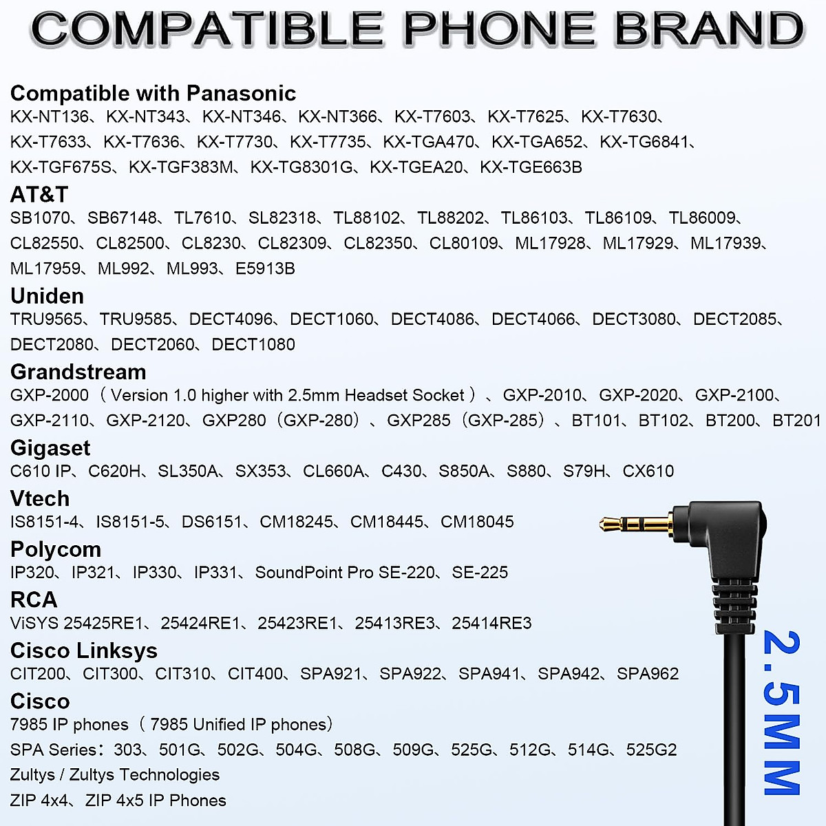 Phone Headset 2.5mm with Microphone Noise Cancelling & Volume Controls, Telephone Headphone Compatible with Panasonic Dect 6.0 Phones, Comfort-Fit Telephone Headset for AT&T Vtech Cordless Phones