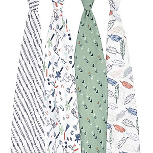 aden + anais Essentials Swaddle Blanket, Muslin Blankets for Girls & Boys, Baby Receiving Swaddles, Newborn Gifts, Infant Shower Items, Wearable Swaddling Set, 4 Pk, Dinotime