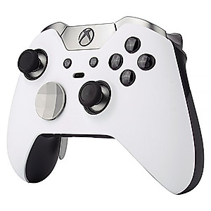 eXtremeRate Soft Touch White Replacement Faceplate Front Housing Shell with Thumbstick Accent Rings for Xbox One Elite Remote Controller Model 1698 - Controller NOT Included