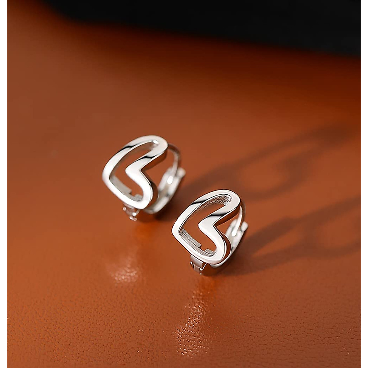 Reffeer Solid 925 Sterling Silver Love Heart Huggie Earrings Hoops for Women Teen Girls Heart Hoop Earrings Huggie (A-Silver)