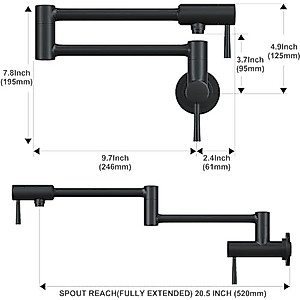 IMLEZON Pot Filler Faucet Stainless Steel Commercial Wall Mount Kitchen Sink Faucet Folding Stretchable with Single Hole Two Handles Black