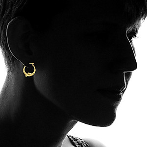 14K Yellow Gold 3mm Thick Dancing Dolphin Hoop Earrings with Hinged Clasp | 3x18mm Hoop | Yellow Gold Dolphin Earrings | Solid Gold Earrings for Women For Women