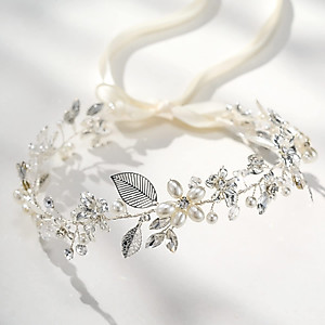 SWEETV Flower Girl Headpiece Pearl Silver Wedding Hair Accessories for Girls Flowers Headband Tiara for Birthday,party