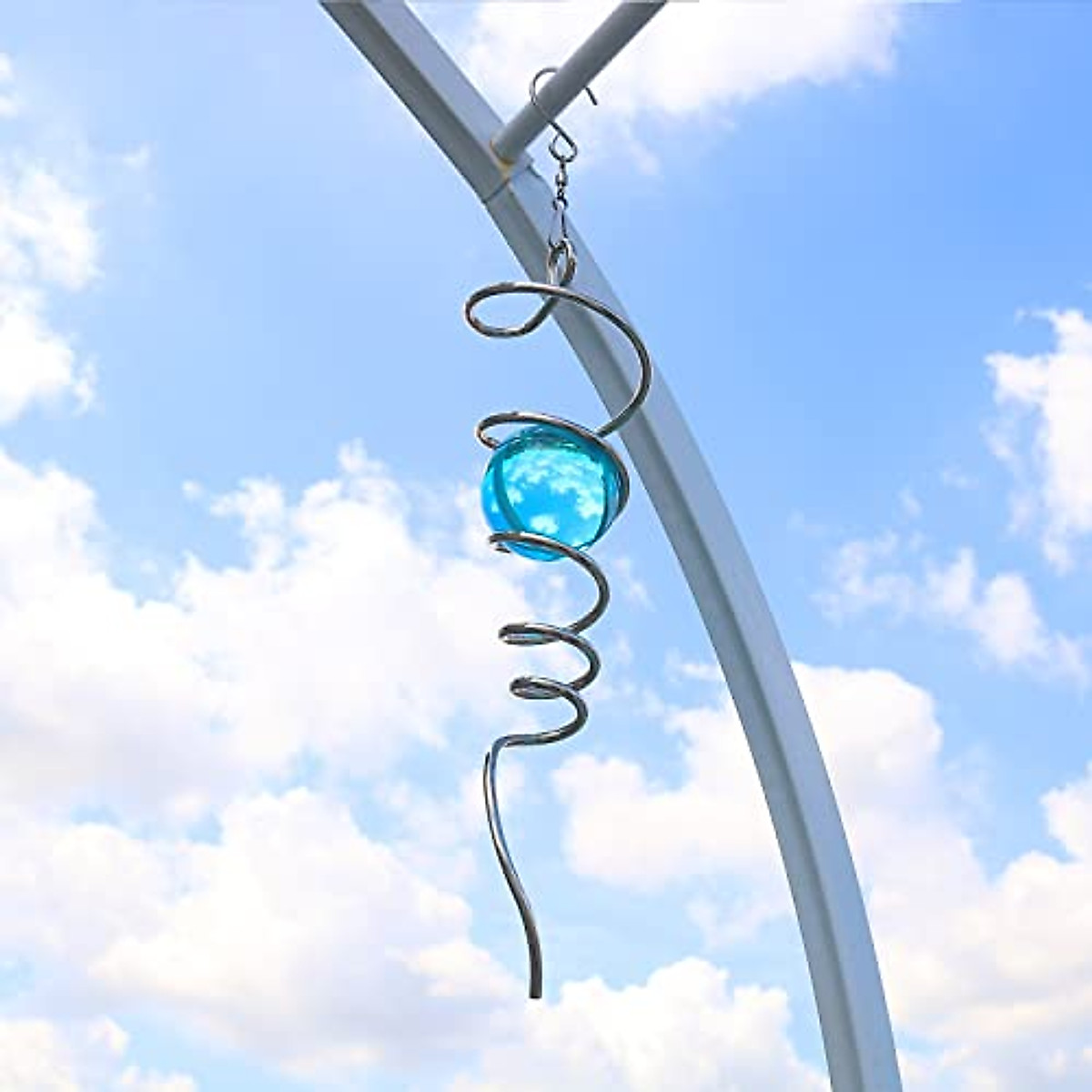4pcs 10inch Sublimation Wind Spinner Blanks for Yard and Garden, 3D Metal Hanging Wind Sculpture with Gazing Ball Spiral Tail, DIY Crafts Ornaments Wind Chimes for Indoor Outdoor Porch Garden Yard