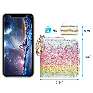 GEEAD Small Glitter Wallet for Women Girls Mini Coin Purse Pouches with Key Ring (Colourful - B)