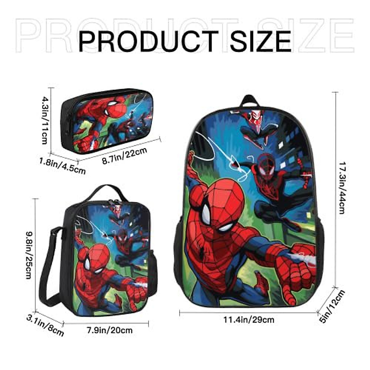 School Backpack Lightweight Travel Backpack Cartoon Large Capacity Insulated Lunch Box Pencil Case 3 Piece Set for Kids Gifts