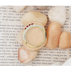 Dazzlingrock Collection Round Ruby & White Diamond Anniversary Wedding Band Stackable Ring for Women in 18K Yellow Gold, Size 7