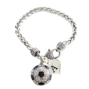 Custom Crystal Soccer Ball Silver Bracelet Jewelry Choose Your Initial All 26