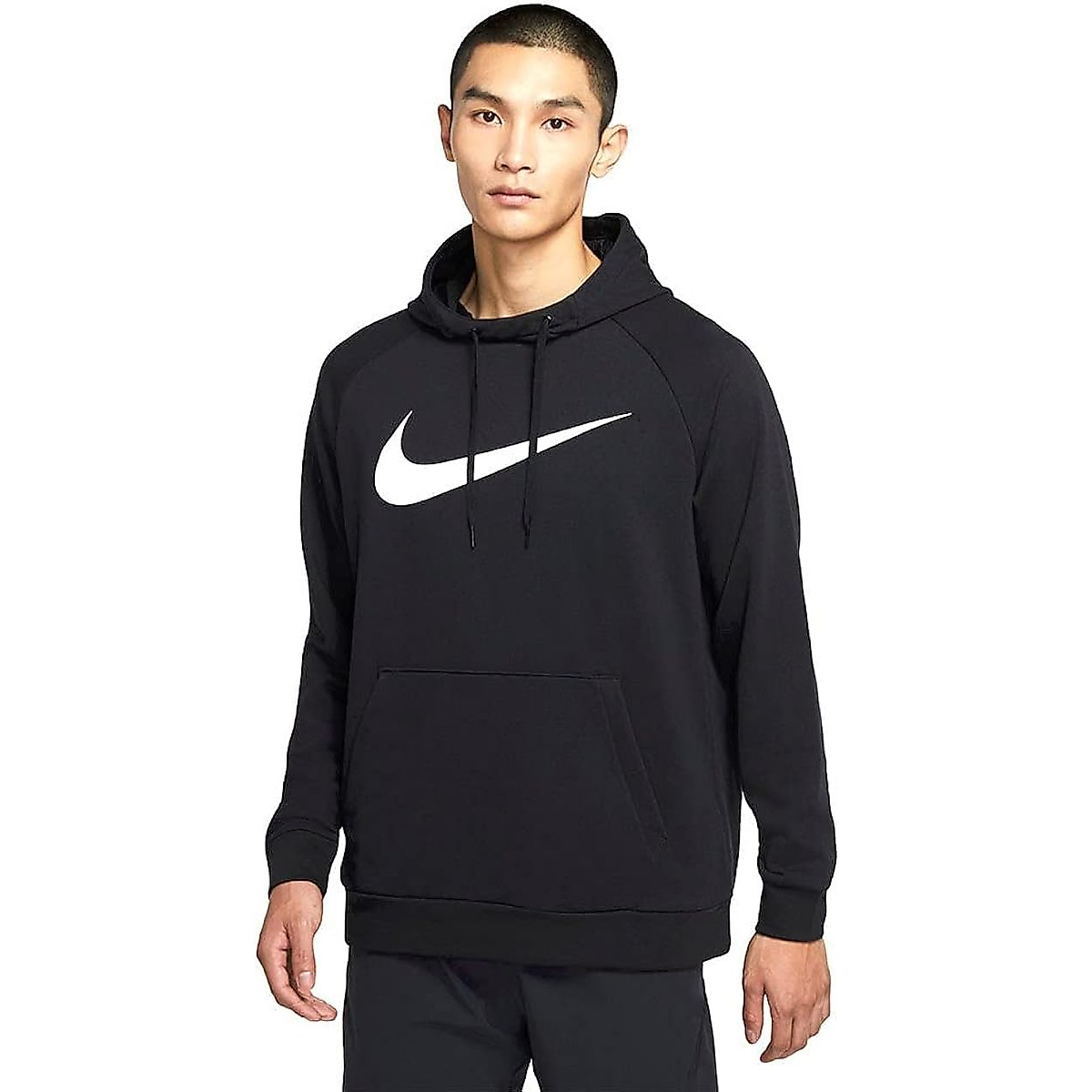 Nike Men's SB Big Swoosh Logo Pullover Hoodie (Medium, Black/White)