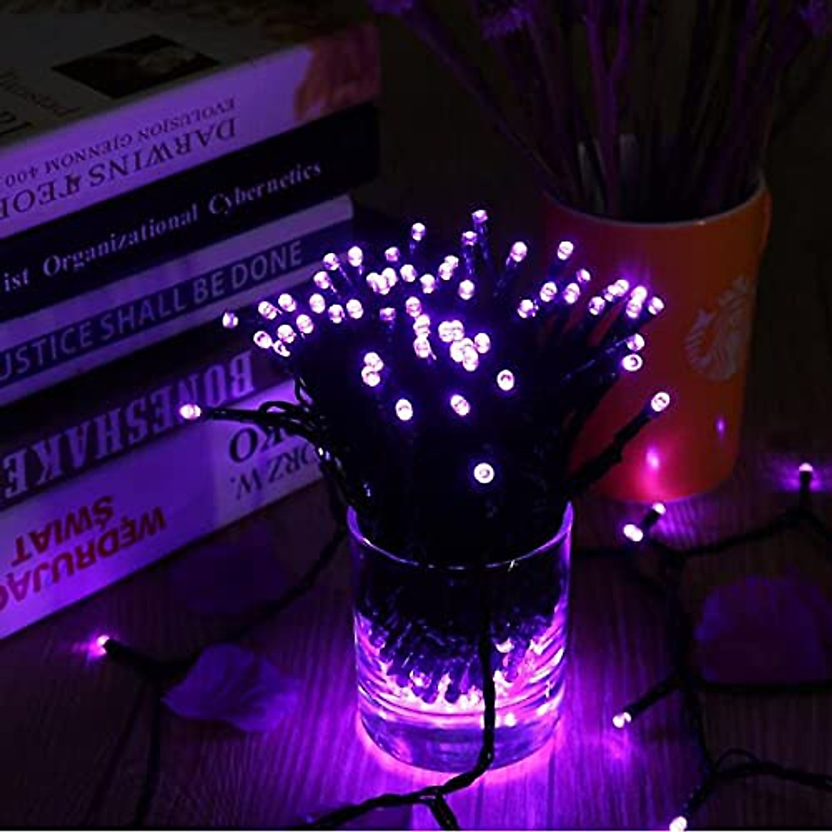 JFNV-200 LED Solar Purple Christmas Lights,String Lights,Waterproof Fairy Lights for Xmas, Home, Wedding, Patio, Lawn, Garden, Porch, Party and Holiday Decorations,8 Modes Light