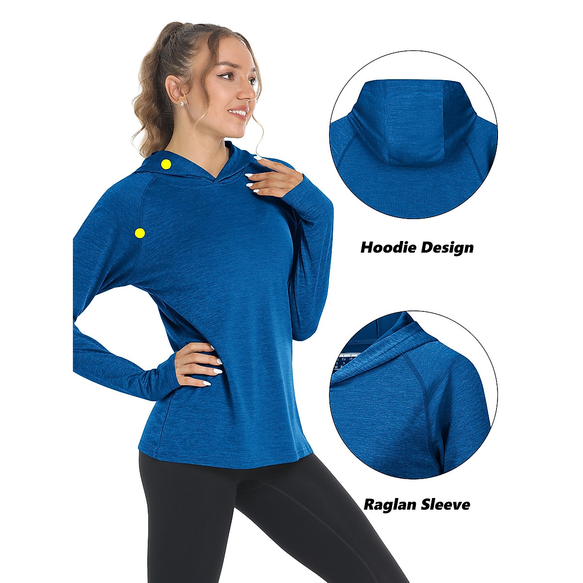 TACVASEN Fishing Shirts for Women Long Sleeve Hoodie Sun Protection Shirts Summer Hiking SPF Shirt Lightweight Stretch Top Blue