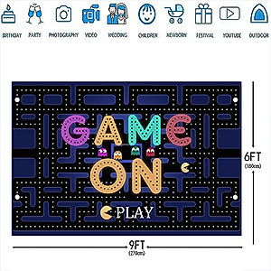 Ticuenicoa 9x6ft Video Game On Backdrop Girls Boys Maze Photography Background Colorful Lights Game On Birthday Party Supplies Kids Adults Gaming Party Decors Baby Shower Cake Table Photo Booth Props