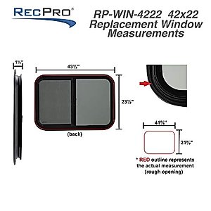 RecPro RV Window | 42" W x 22" H | Teardrop Horizontal Slide | RV Window Replacement | Optional 1 1/2" Trim (1 Window, Yes Trim) | Made in USA