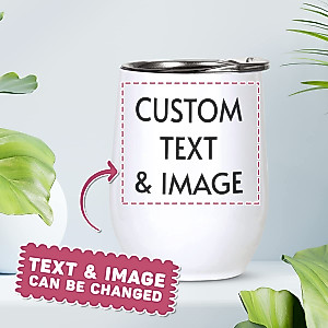 Magizak Personalized Wine Tumbler Custom Text Photo Picture Cup Stainless Steel Insulated Wine Tumblers 12oz Customized Gifts For Best Friend Coworker Boss Men Women Birthday Christmas Present