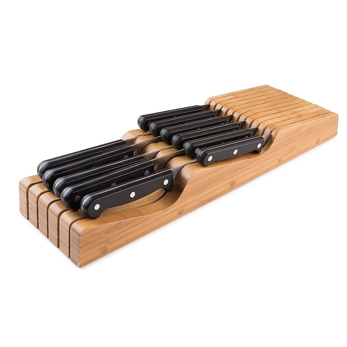 Bellemain 100% Pure Bamboo in Drawer Knife Block, Knife Organizer. Store Knives Safely with The Blades Down. Storage Solution for Your Kitchen, Drawer Knife Organizer