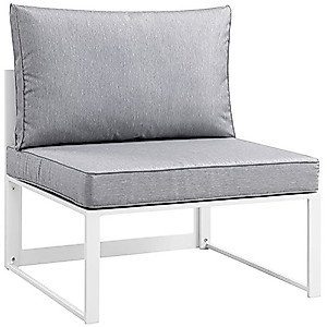 Modway Fortuna Aluminum 7-Piece Outdoor Patio Sectional Sofa Furniture Set with Cushions in White Gray