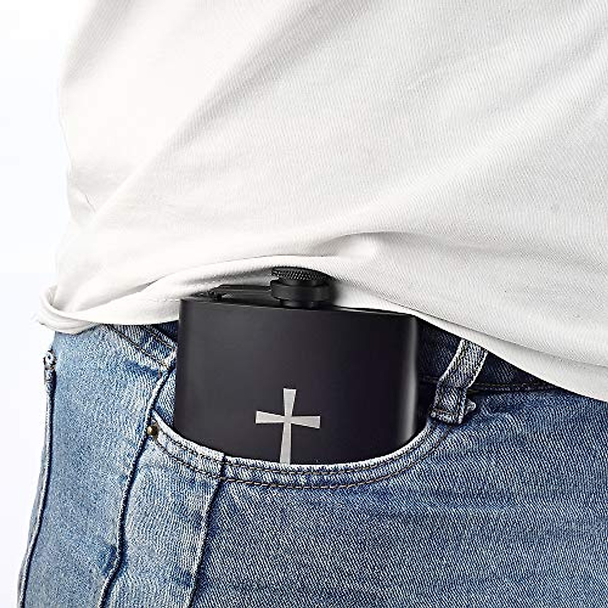 HOLY WATER, JXS 8oz 18/8#304 Stainless Steel Black Hip Flask for Liquor, Leakproof with Funnel Gift Package