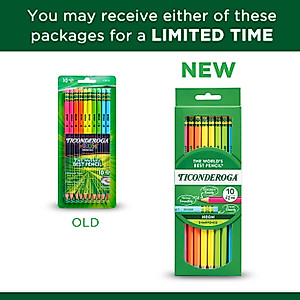 Ticonderoga Wood-Cased Pencils, #2 HB Soft, Pre-Sharpened, Neon, 10 Count (X13810)