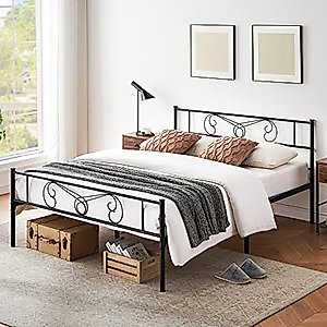 IDEALHOUSE Queen Bed Frame Platform with Headboard and Footboard Metal Bed Mattress Foundation with Storage, No Box Spring Needed, Easy Assembly, Black (Queen)