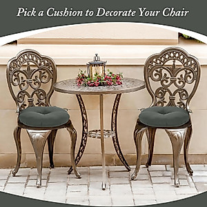 LOVTEX Bistro Chair Cushions Set of 4, Outdoor Round Chair Cushions 15 Inch, Waterproof Round Outdoor Cushions with Ties, Dark Gray Outdoor Chair Cushions for Patio Furniture