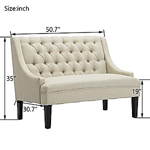 Tongli 50" Small Modern Loveseat Settee Sofa Linen Fabric 2-Seat Sofa Couch Tufted Love Seat Dining Bench with Back Upholstered Banquette Sofas for Living Room Bedroom Small Space Entryway