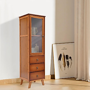 Treliamd Wood Storage Cabinet, Cupboard with 1 Door and 2 Drawers, Display Cabinet, Kitchen Cupboard Storage Organizer for Bedroom, Kitchen, Living Room, Brown