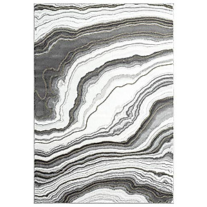 Abani 5'3" x 7'6" Rugs Contemporary Grey & Gold Granite Area Rug - Marble Swirl Grayscale Non-Shedding Dining Room Rug