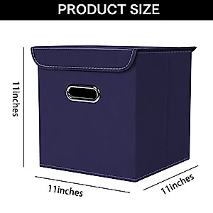 NieEnjoy Closet Organizers Fabric Storage Cube Bins with Lids collapsible storage bins basket with Handles ,Storage Boxes for Organizing,3 Pack (Navy Blue)
